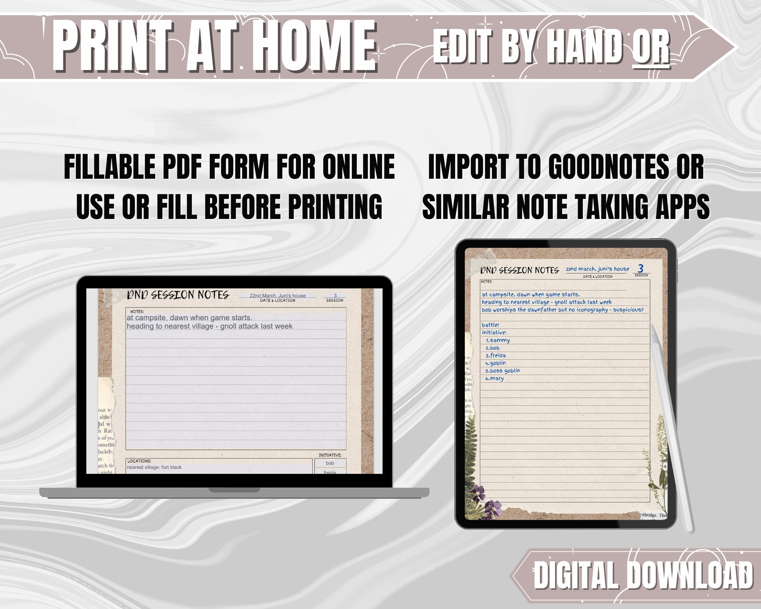 DND Session Notes Scrapbook Style | Dungeons and Dragons 5th Edition ...