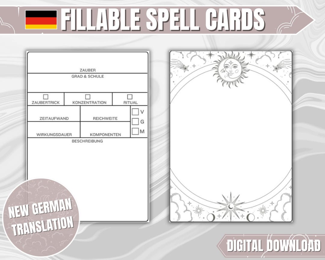 DND Spell Cards GERMAN VERSION | Dungeons and Dragons 5th Edition Blank ...