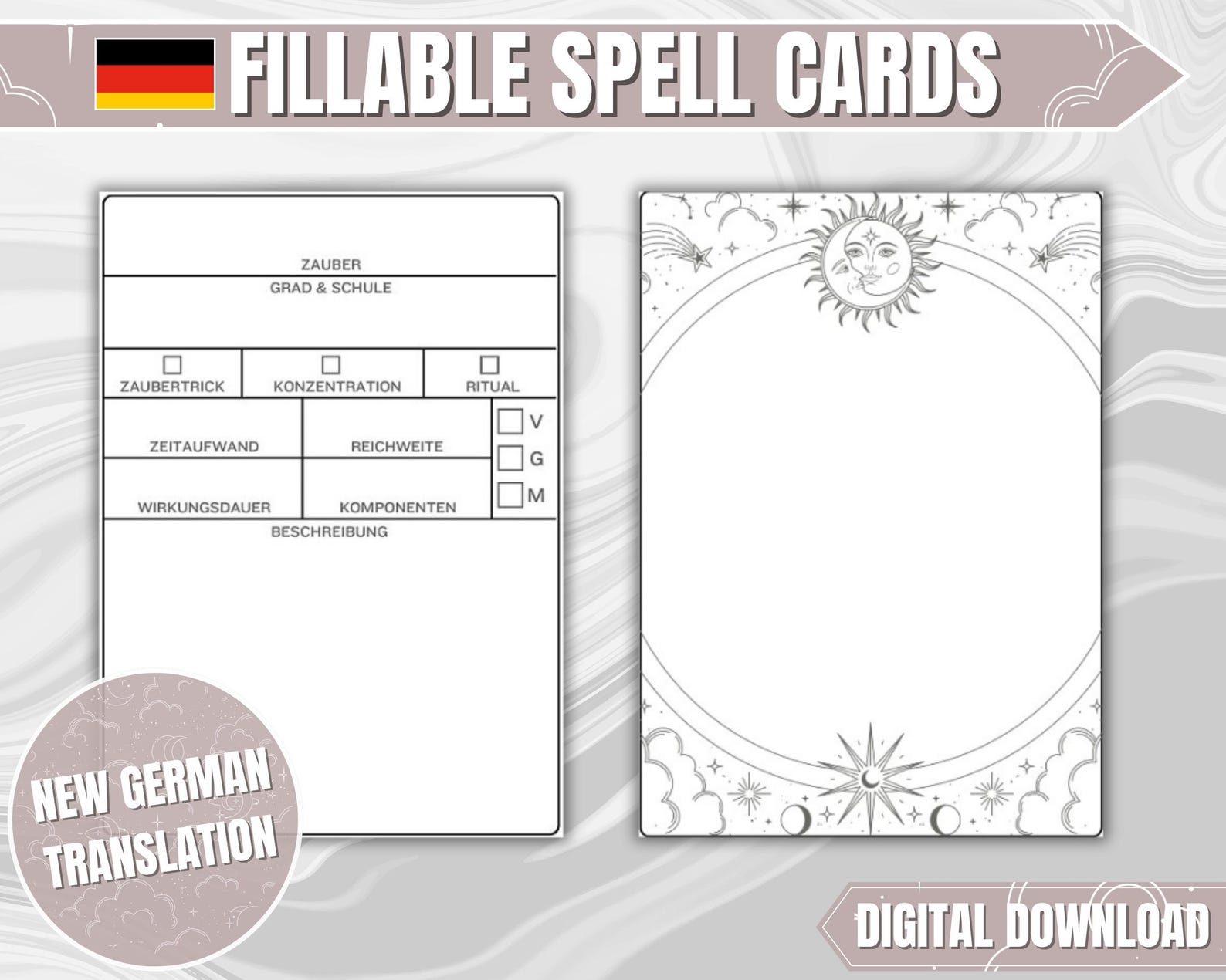 DND Spell Cards GERMAN VERSION | Dungeons and Dragons 5th Edition Blank ...