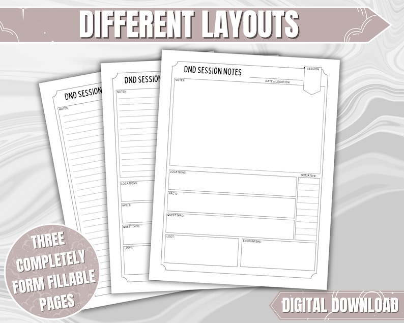 Minimalist Session Notes | Dungeons and Dragons 5th Edition PDF Form ...