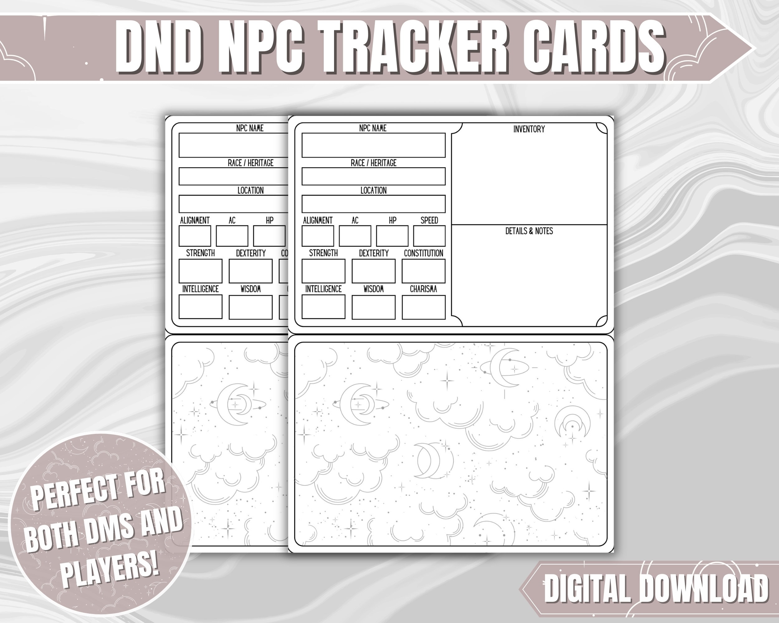 DND NPC Tracker Cards | Dungeons and Dragons 5th Edition Blank Pdf ...