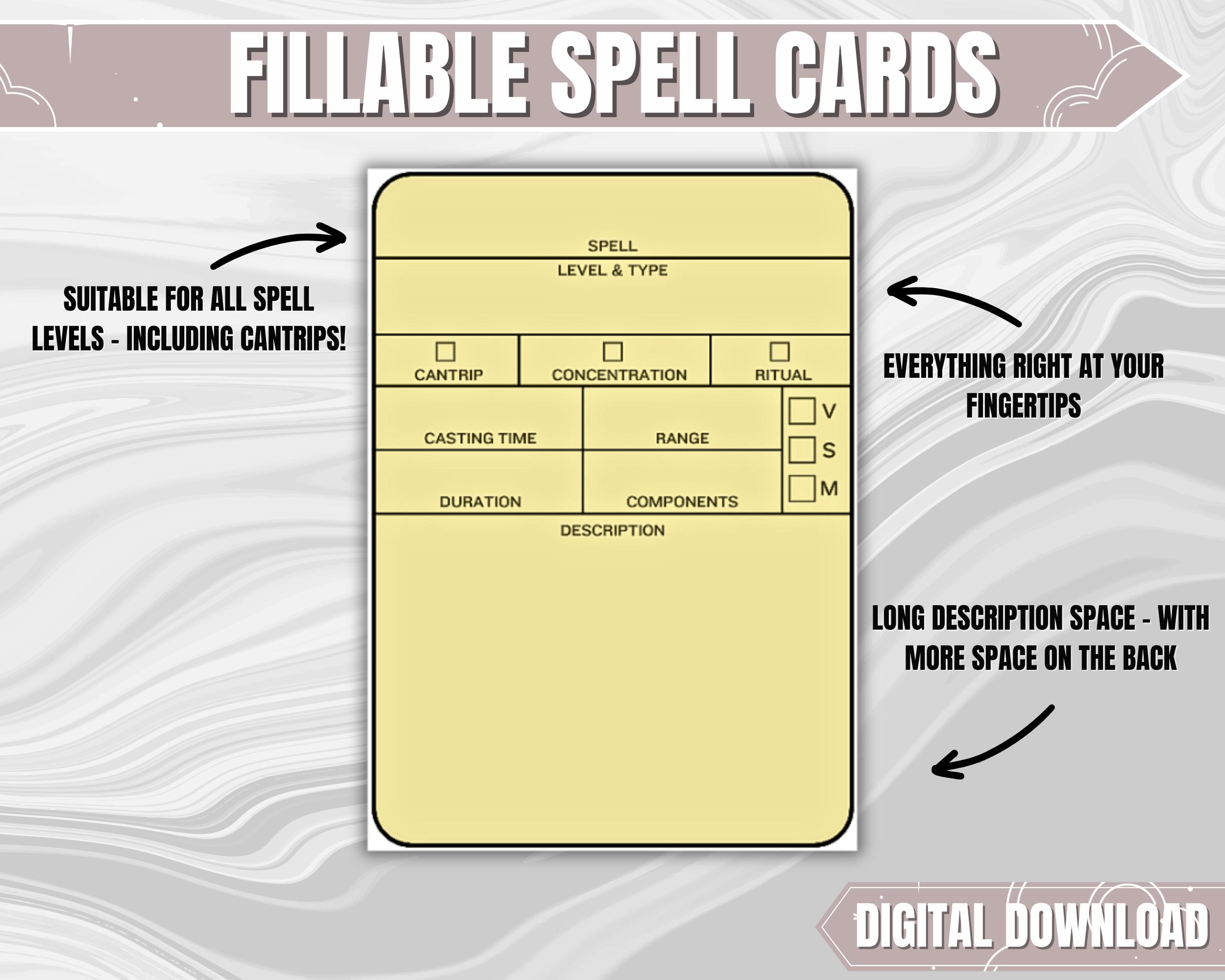 Yellow DND Spell Cards ENGLISH VERSION | Dungeons and Dragons 5th ...