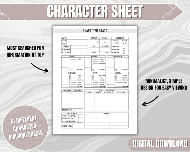 DND 5e Character Journal Bundle | Dungeons and Dragons 5th Edition Practical & Minimalist PDF ...