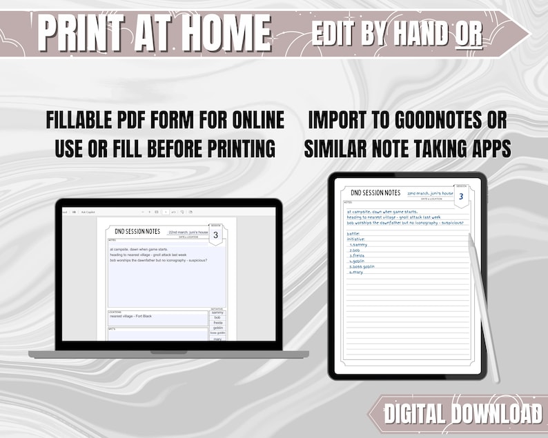 Minimalist Session Notes | Dungeons and Dragons 5th Edition PDF Form ...