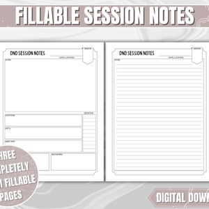 Minimalist Session Notes | Dungeons and Dragons 5th Edition PDF Form ...