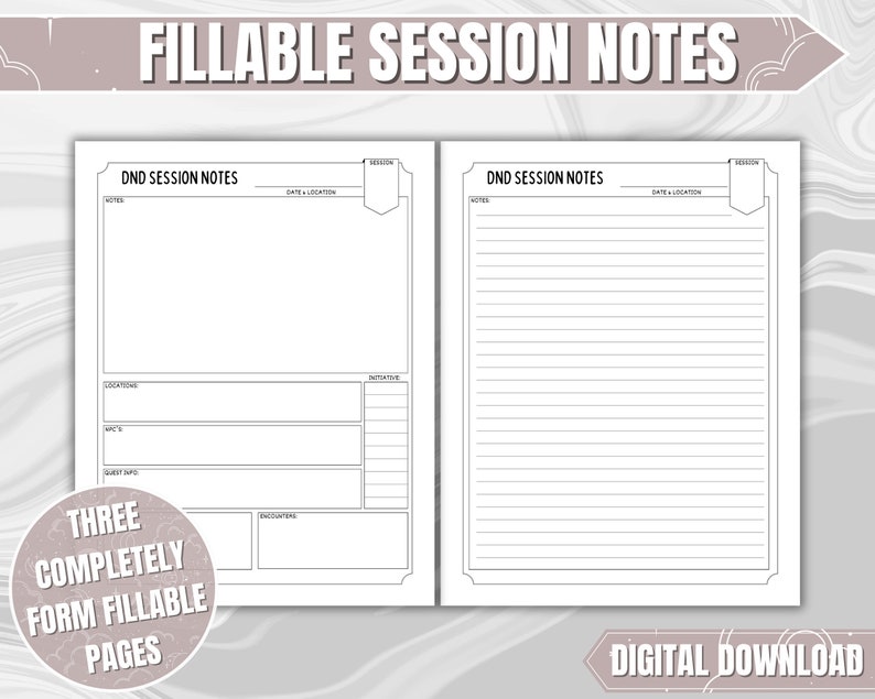 Minimalist Session Notes | Dungeons and Dragons 5th Edition PDF Form ...