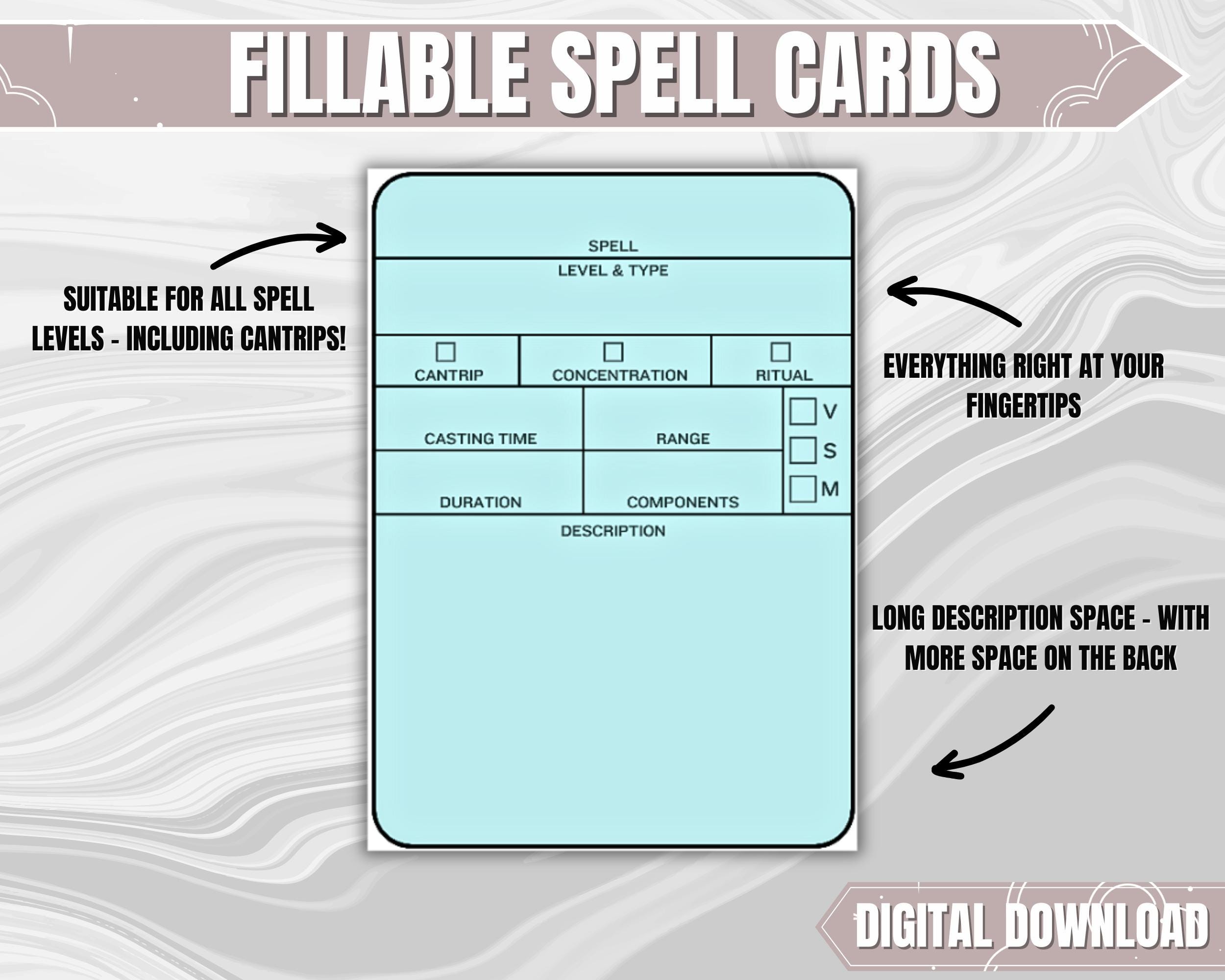 Turquoise DND Spell Cards ENGLISH VERSION | Dungeons and Dragons 5th ...