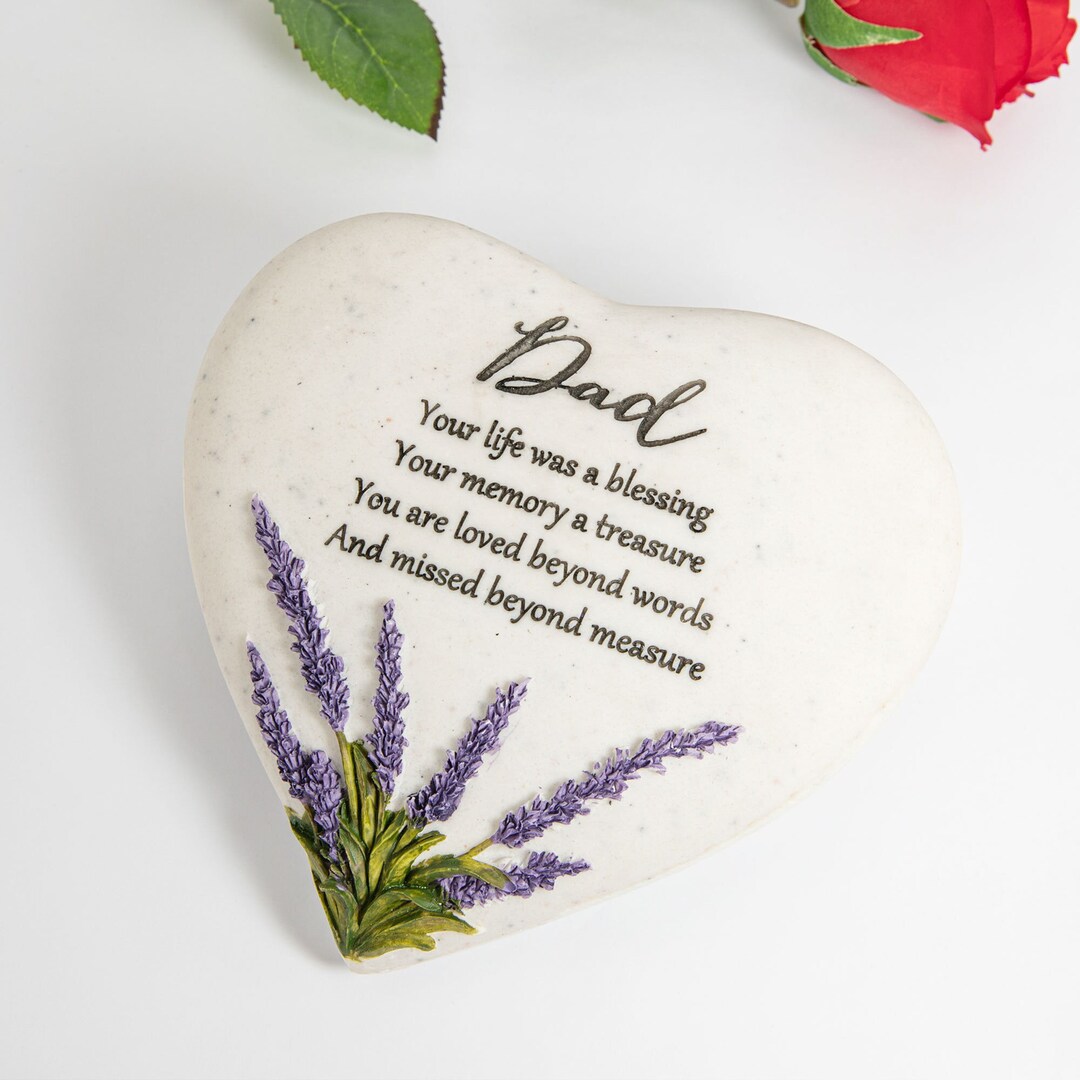 Memorial Stone for Dad - Dad Grave Stone - Heart Shaped Dad Memorial ...