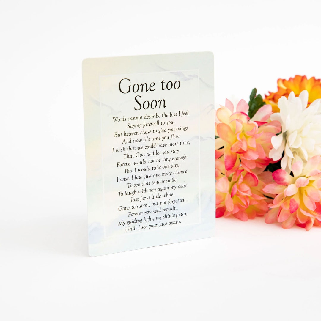 Gone Too Soon Memorial Card for Graveside - Weatherproof Graveside ...