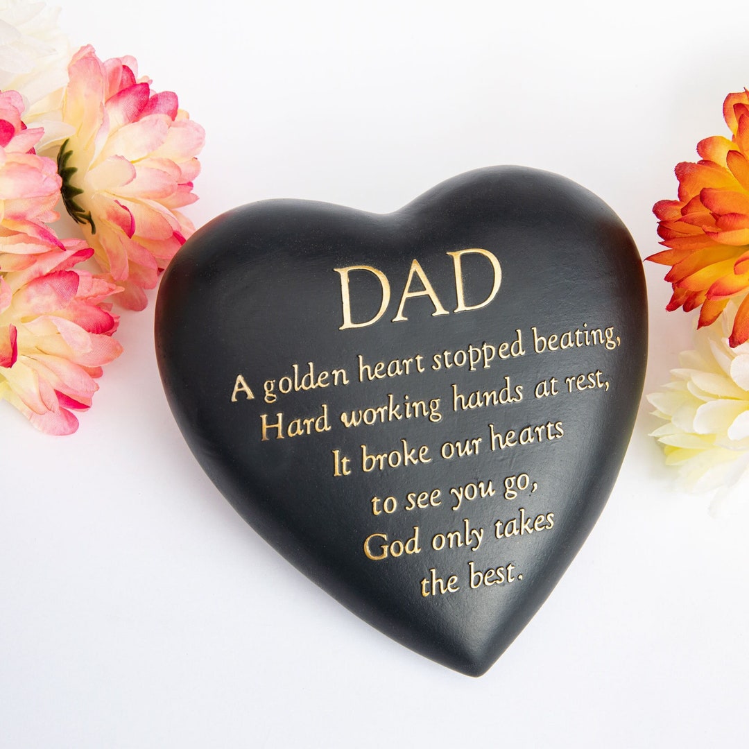 Memorial Stone for Dad - Dad Grave Stone - Heart Shaped Dad Memorial ...