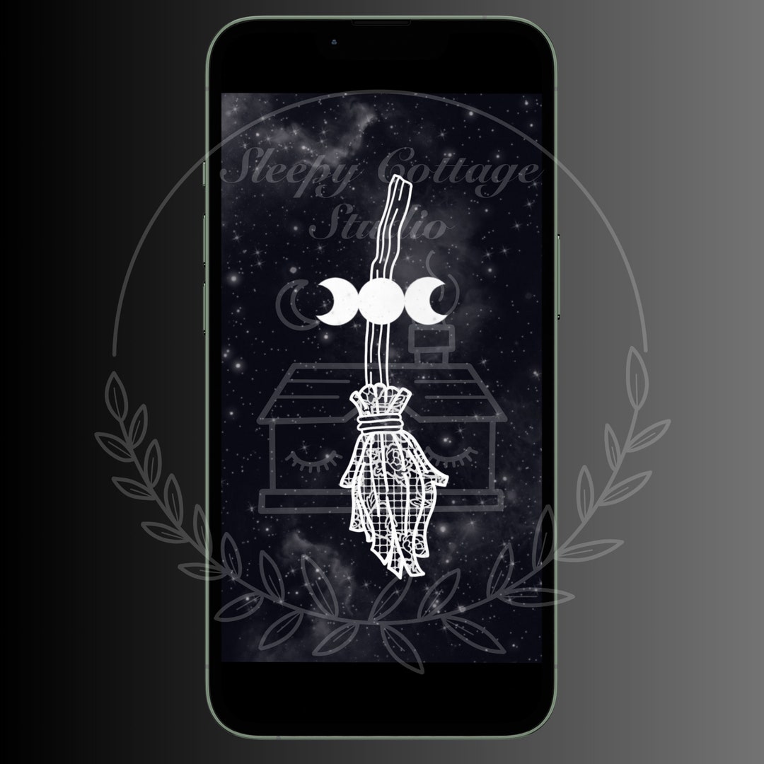 Aesthetic Night Sky Lace Triple Moon Goddess Broomstick Phone Wallpaper ...