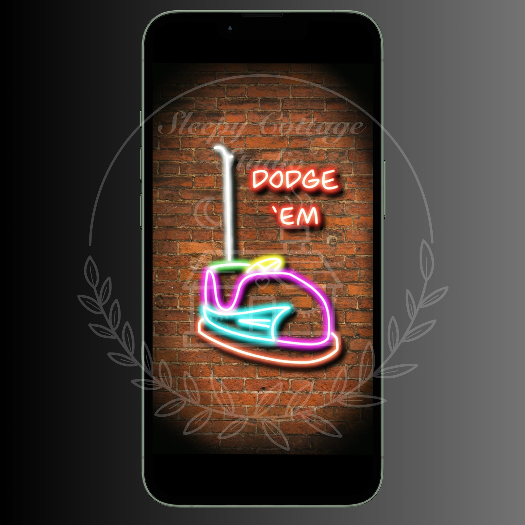 Neon Sign Quirky Bumper Car Dodgem Phone Wallpaper Digital Download - Etsy