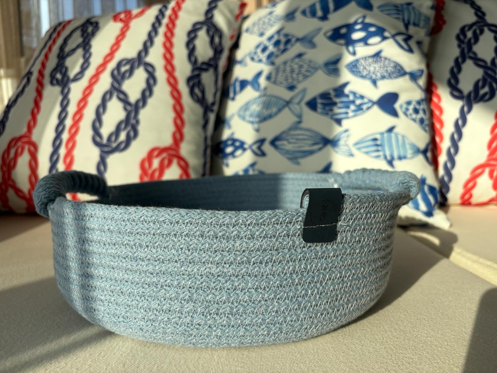 Set of 2 Pcs Organic Cotton Cord Baby Blue Round Organizer Basket for ...
