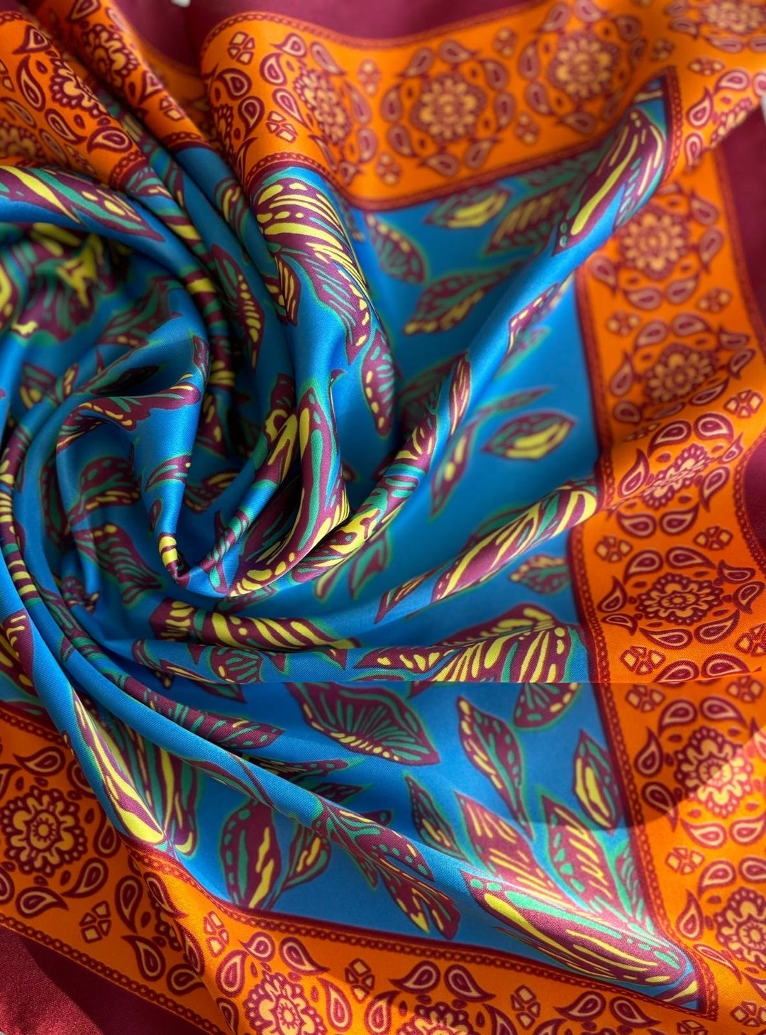 Vibrant Floral Silk Satin Scarf, 21 Inch Square, Multi-colored ...