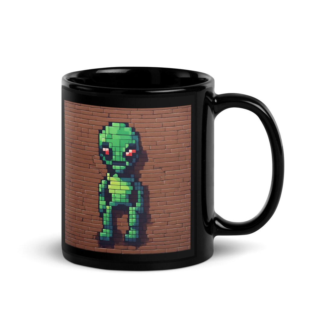 Alien Coffee Mug. Black, Retro, Pixel Art, Gift. - Etsy