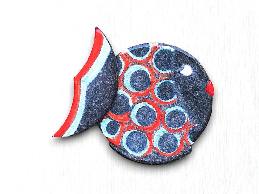 Ceramic Puffer Fish on Etna Lava Rock, Contemporary Sculpture, Circles ...