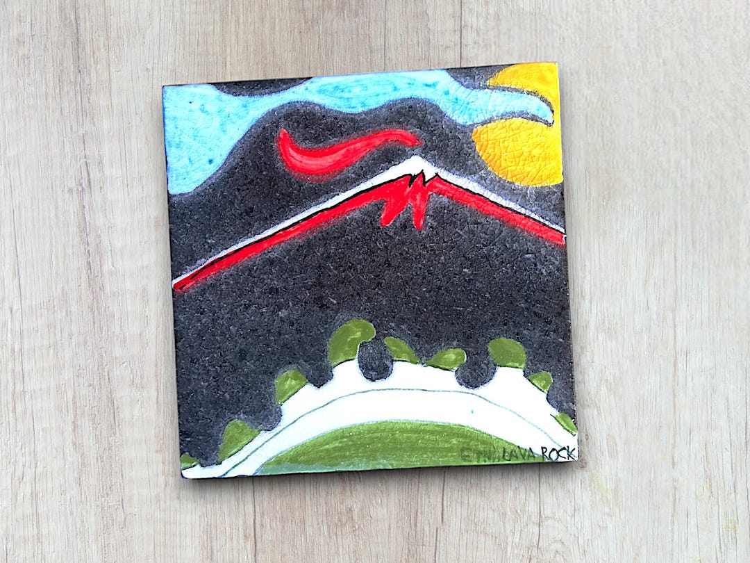 Trivet With Etna Volcano Eruption Ceramic Decoration, in Lava Stone ...