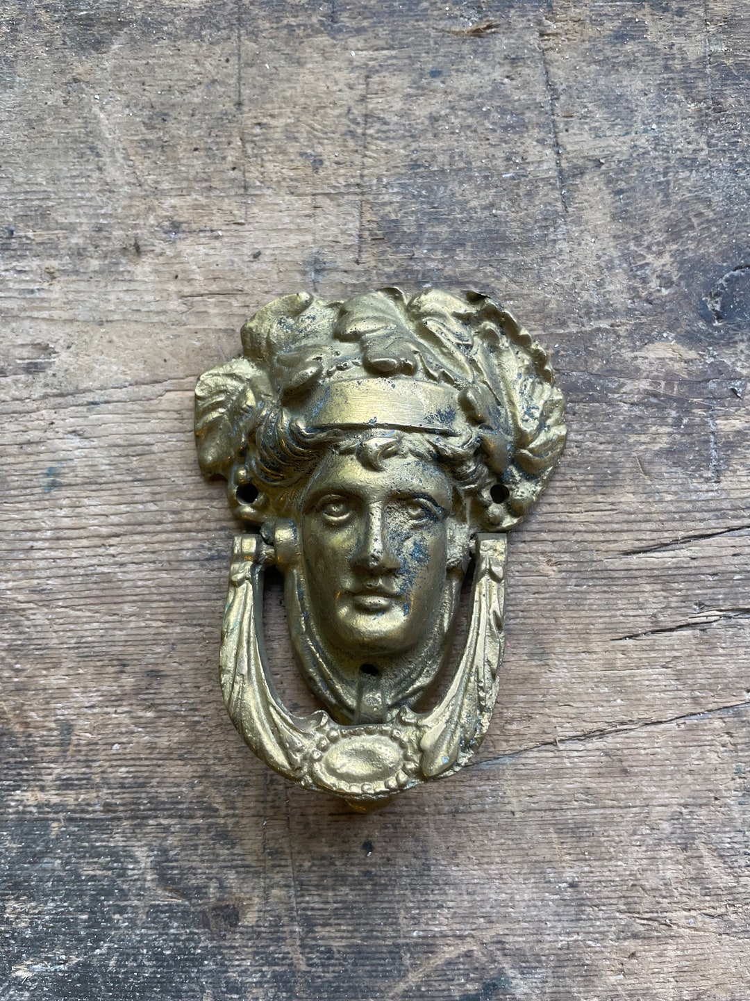 Antique Victorian Ornate Gold-stained Brass Woman's Face Door Knocker ...