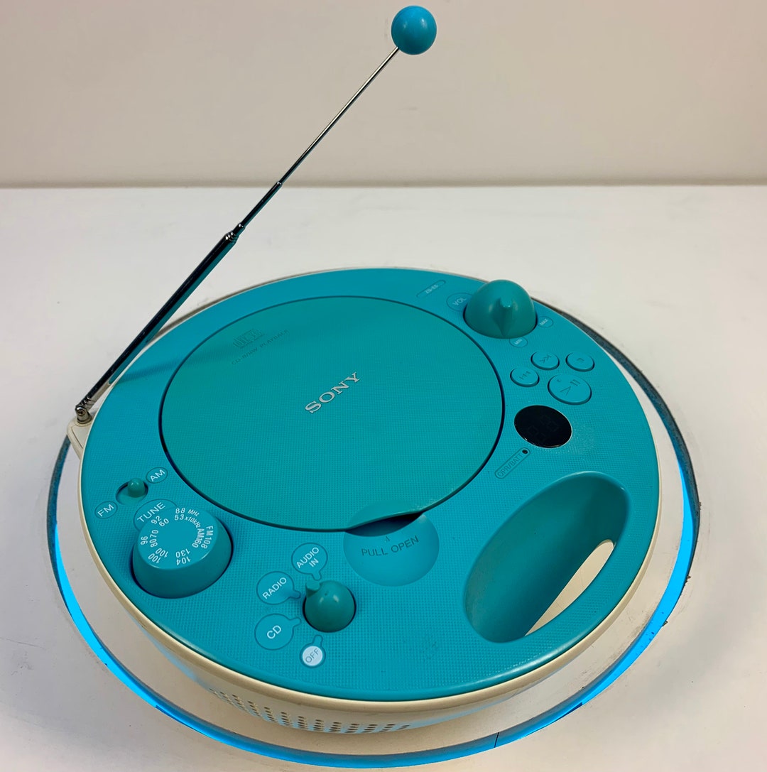 Sony ZS-E5 Blue Portable Compact Colorful Versatile Vintage Boombox, Bright Fun Unique Shaped AM ...