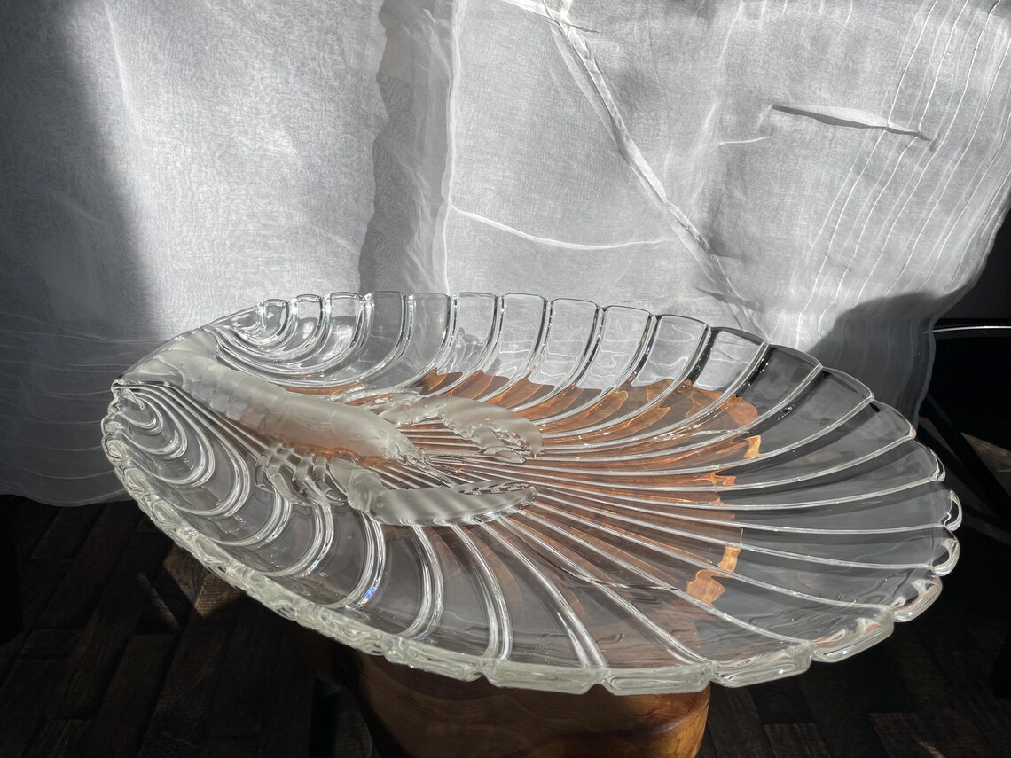 Large Crystal Seafood Serving Platter, Vintage Clear Glass Frosted ...