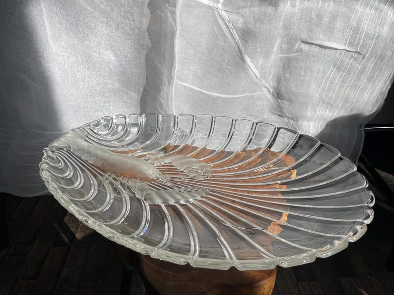 Large Crystal Seafood Serving Platter, Vintage Clear Glass Frosted ...