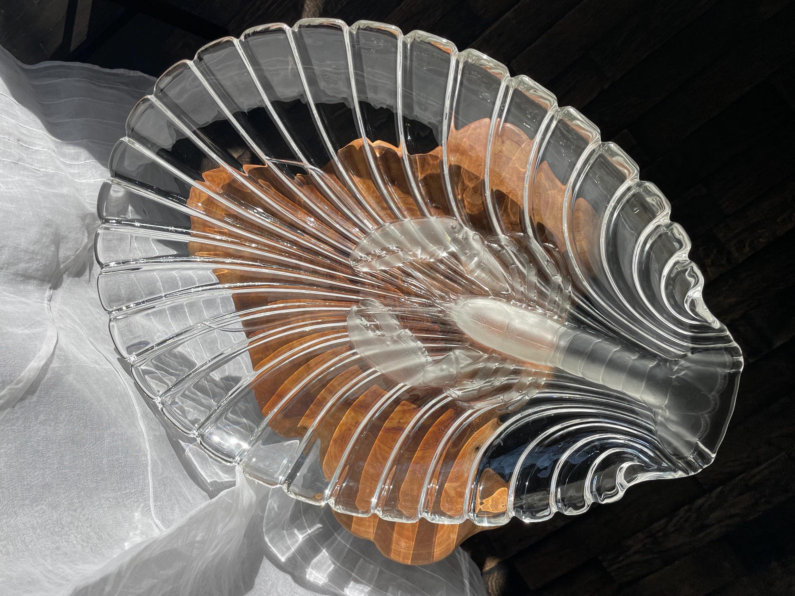 Large Crystal Seafood Serving Platter, Vintage Clear Glass Frosted ...