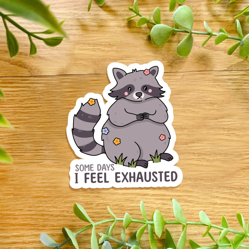 Cute Raccoon Sticker Gift Pack Critters Feeling Exhausted Kids Decal ...