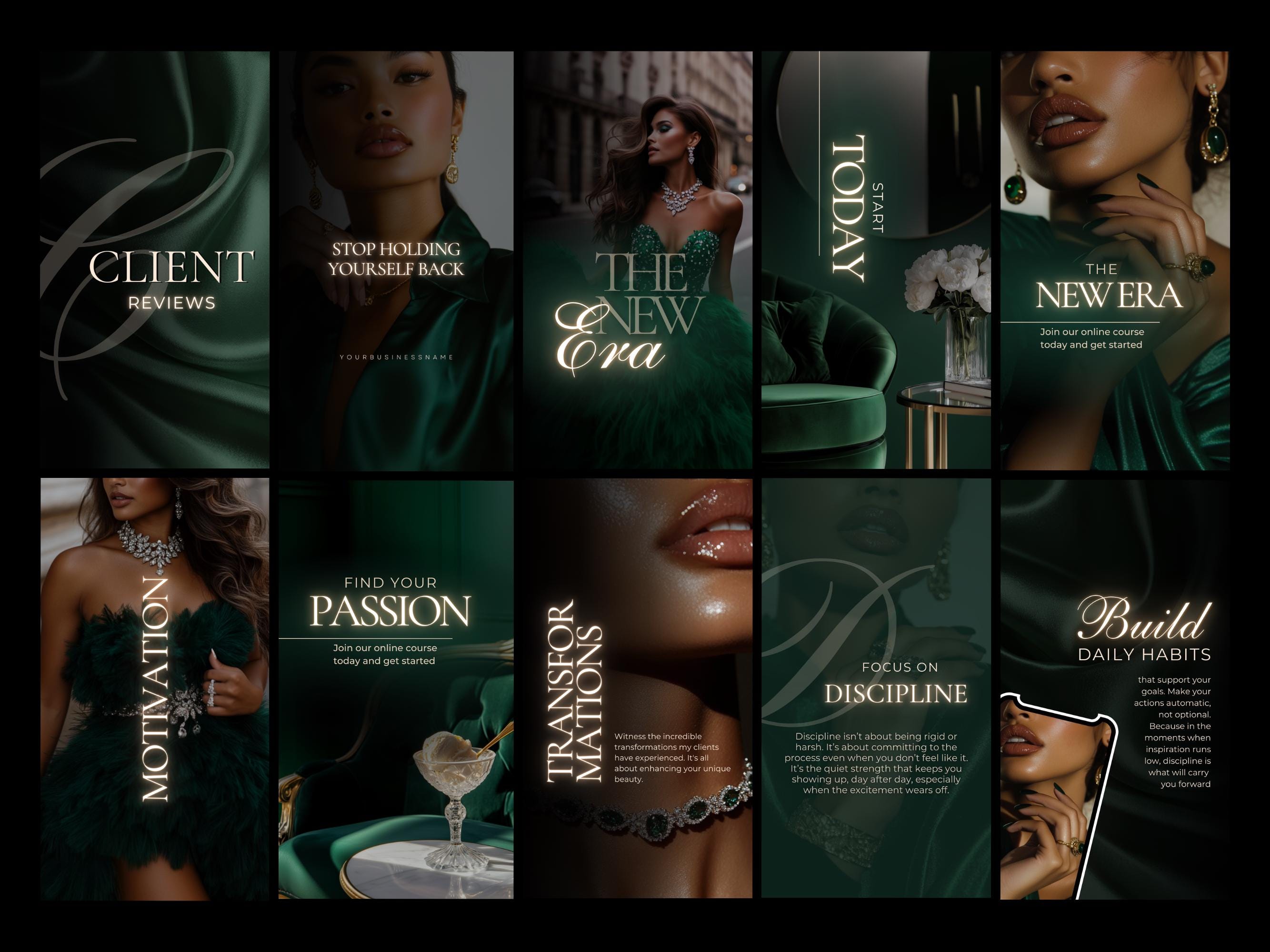 Emerald Green Instagram Templates: AI Visuals, Canva Editable (digital ...