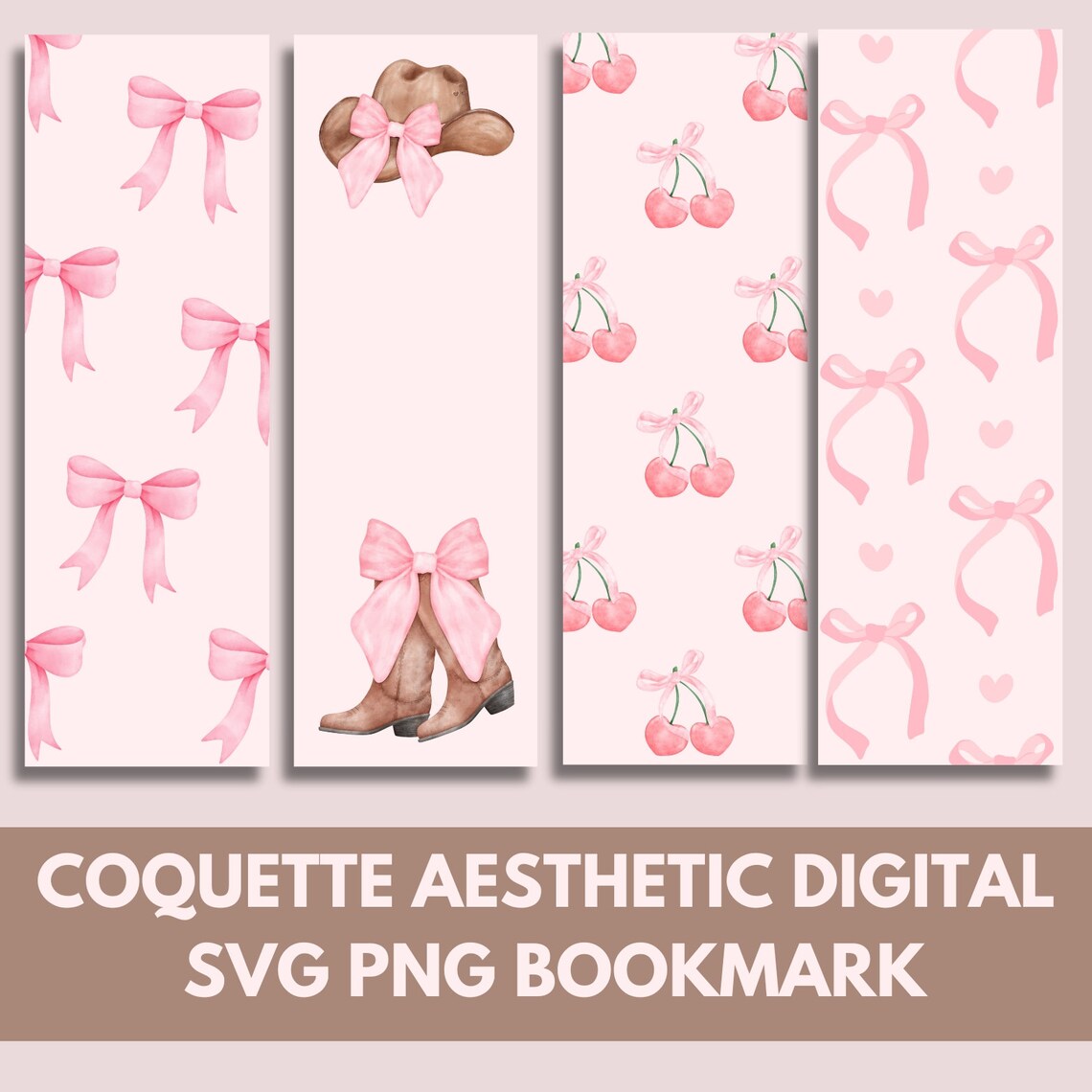 Bookmark SVG PNG Bundle Coquette Bow Aesthetic Decor Bookmarks 4pcs ...