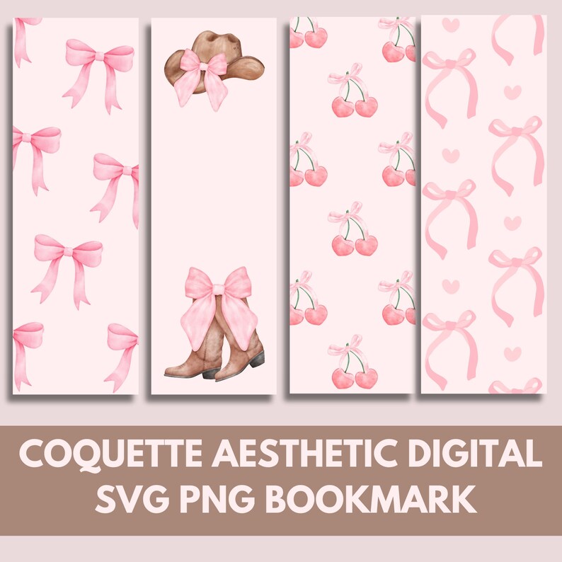 Bookmark SVG PNG Bundle Coquette Bow Aesthetic Decor Bookmarks 4pcs ...