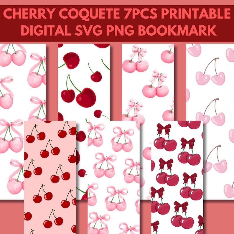 Bookmark SVG PNG Bundle Cherry Coquette Design Bookmarks 7pcs Printable ...
