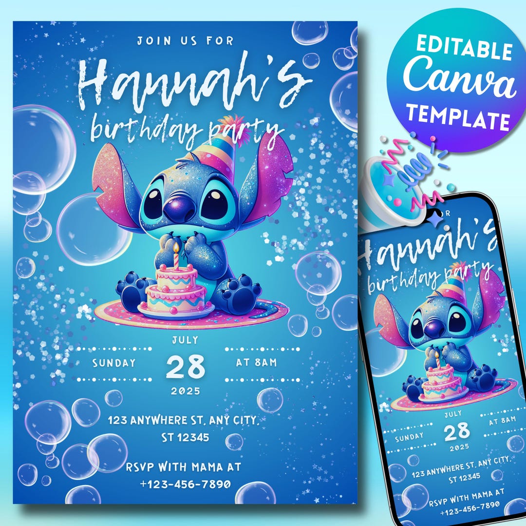 Invitación de Stitch editable, plantilla imprimible personalizada para ...