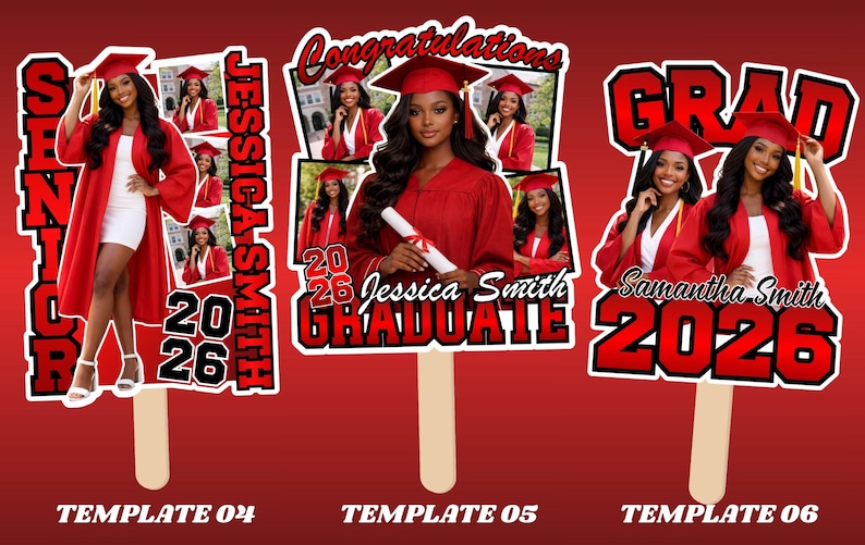 Red Graduation 2026 Fan Canva Editable Template, Graduation Paddle Fan ...