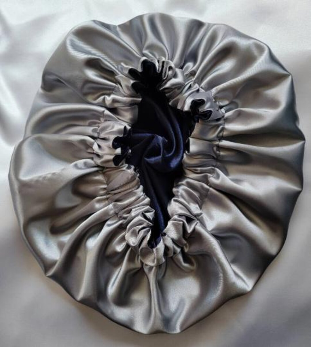 Satin Hair Bonnet Navy Blue/silver - Etsy