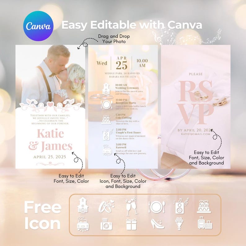 Modern Wedding E-card Template | Customizable Digital Invitation (canva ...