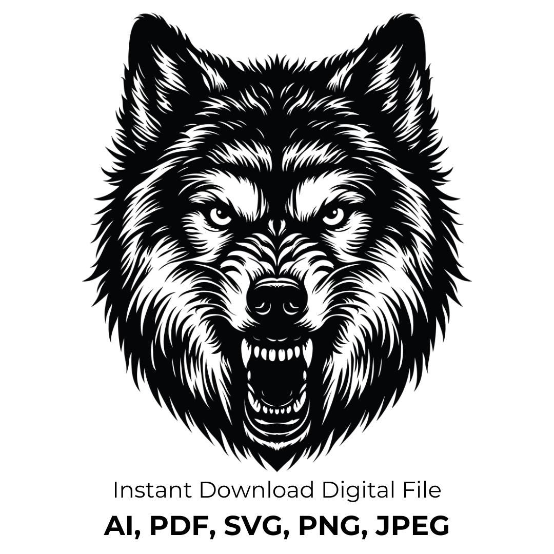 Wolf Head Digital Download, Angry Wolf Svg Png Ai Pdf Jpeg, Wild Animal ...