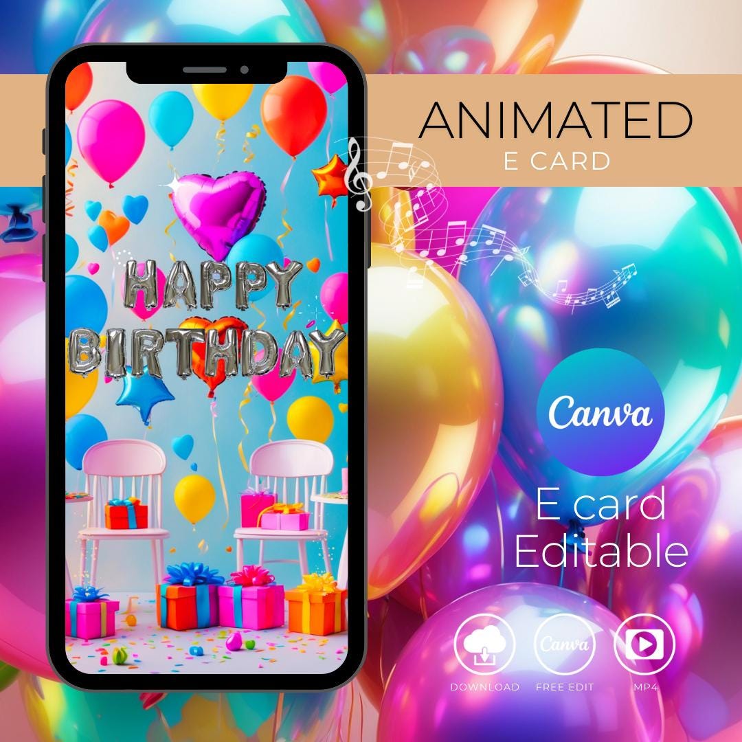 Editable Happy Birthday Animated E-card | Digital Birthday Greeting ...