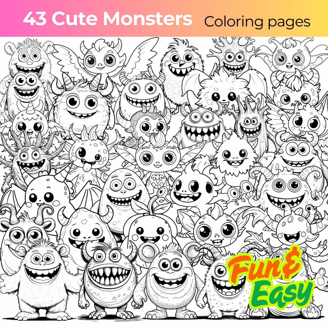 43 Cute Monsters Coloring Book - Fun and Easy Monster Coloring Pages ...