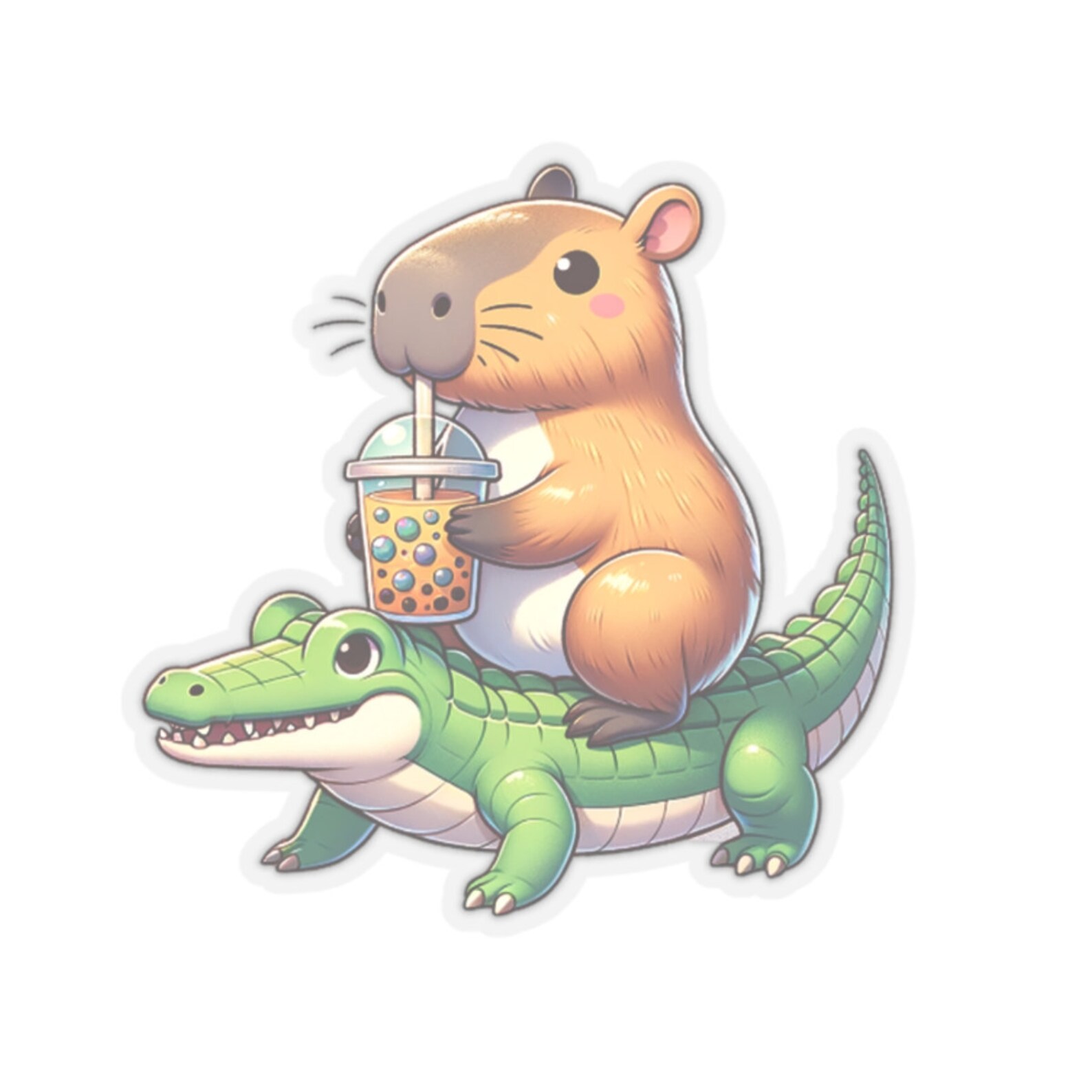 Capybara Riding Crocodile, Capybara Vinyl Sticker, Cute Capybara ...