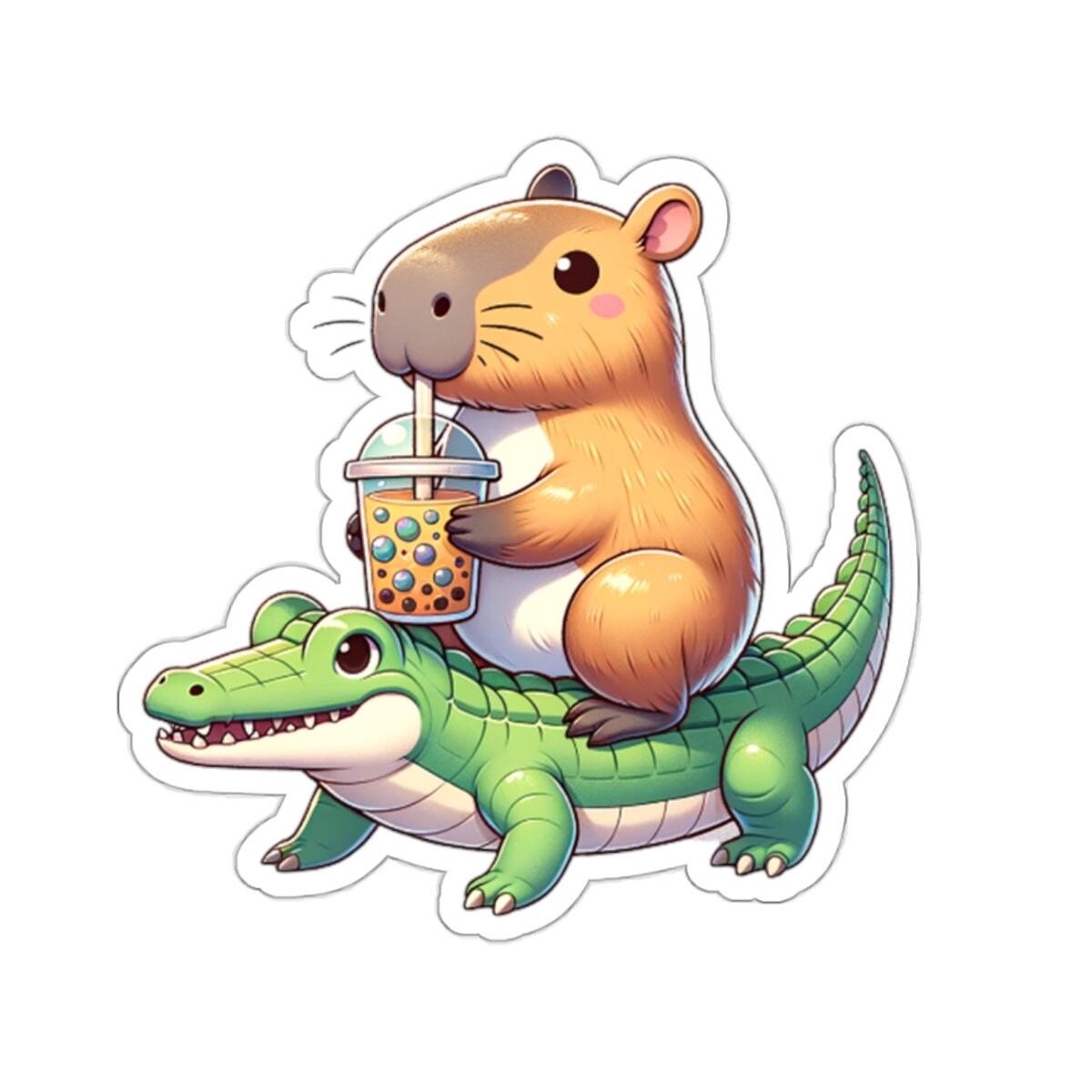 Capybara Riding Crocodile, Capybara Vinyl Sticker, Cute Capybara ...