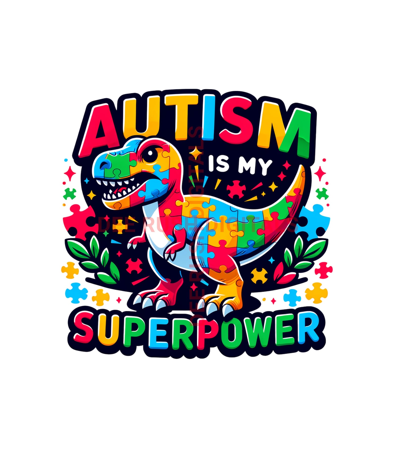 Autism Dinosaur PNG: Superpower Puzzle Piece Design (digital Download ...