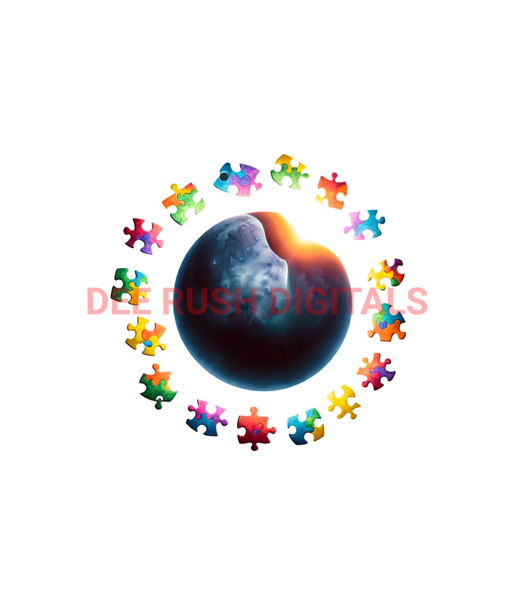 Autism Puzzle Piece Eclipse PNG: 2024 Total Solar Eclipse (digital ...