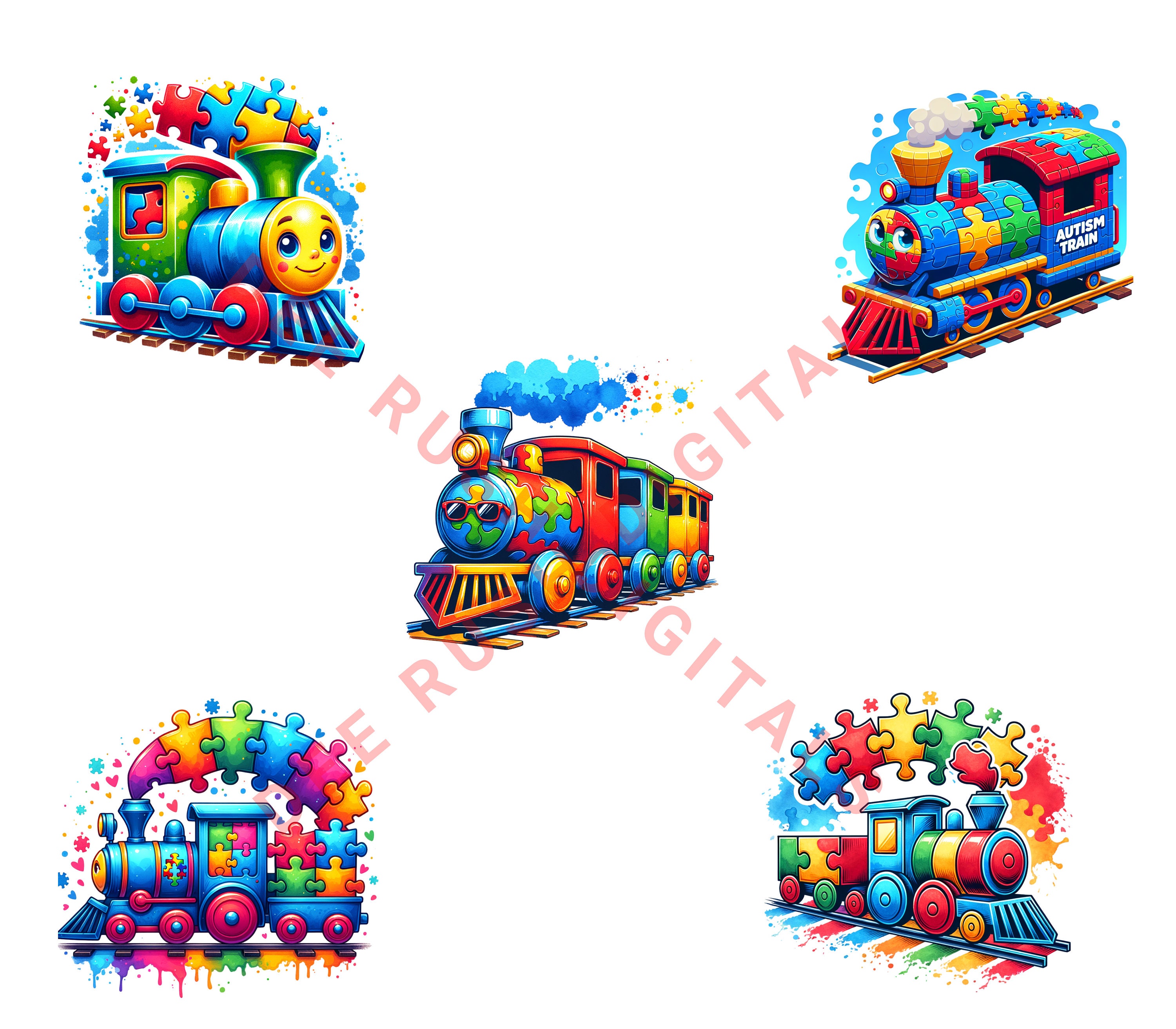 Autism Train Bundle Png Autism PNG Bundle Autism Kids Trains Digital ...