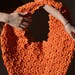 Orange Straw Tote Handbag With Crochet Flower, Floral Motif Raffia Net ...