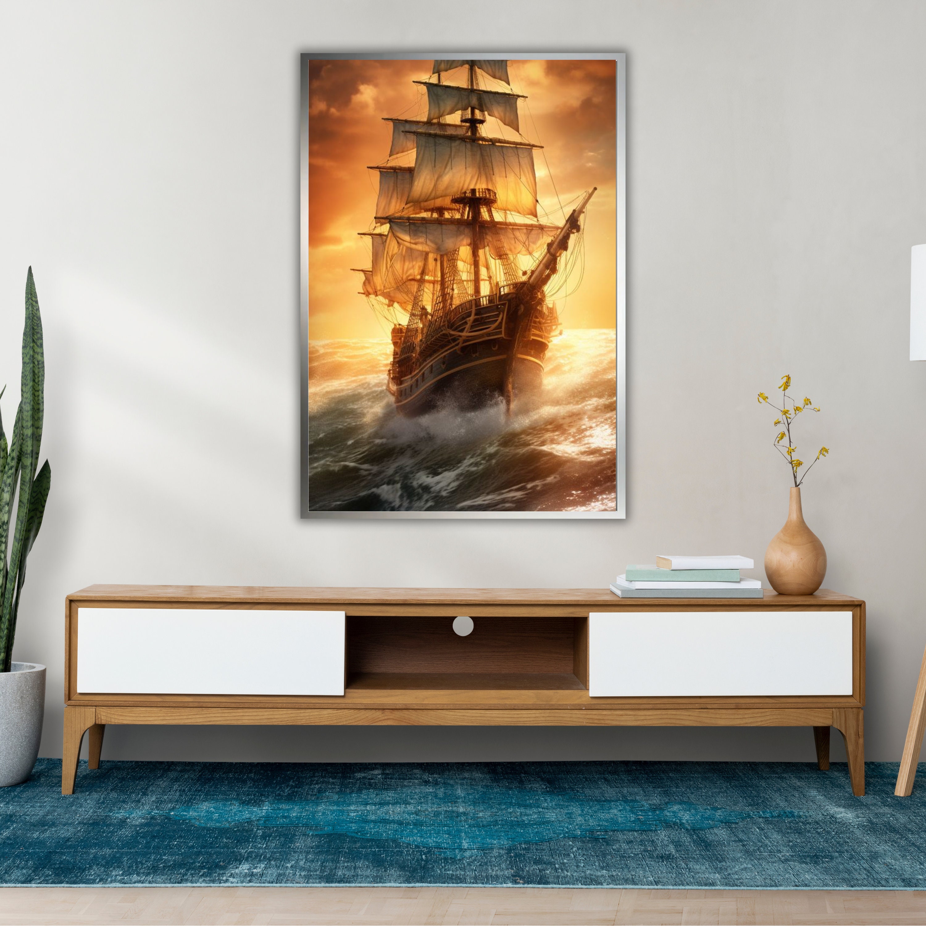 Coastal Ship Large Canvas Wall Art, Ready to Hang, Nautical Beach House ...