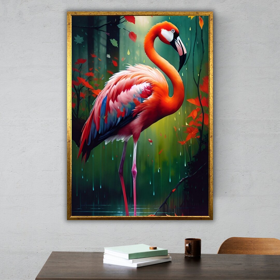 Flamingo Bird Wall Art Canvas, Ready to Hang, Pink Flamingo Decor ...