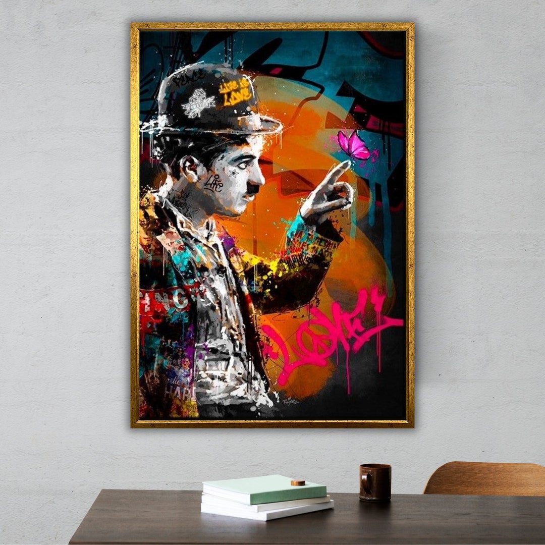 Charlie Chaplin Banksy Style Graffiti Wall Art Print, Ready to Hang ...