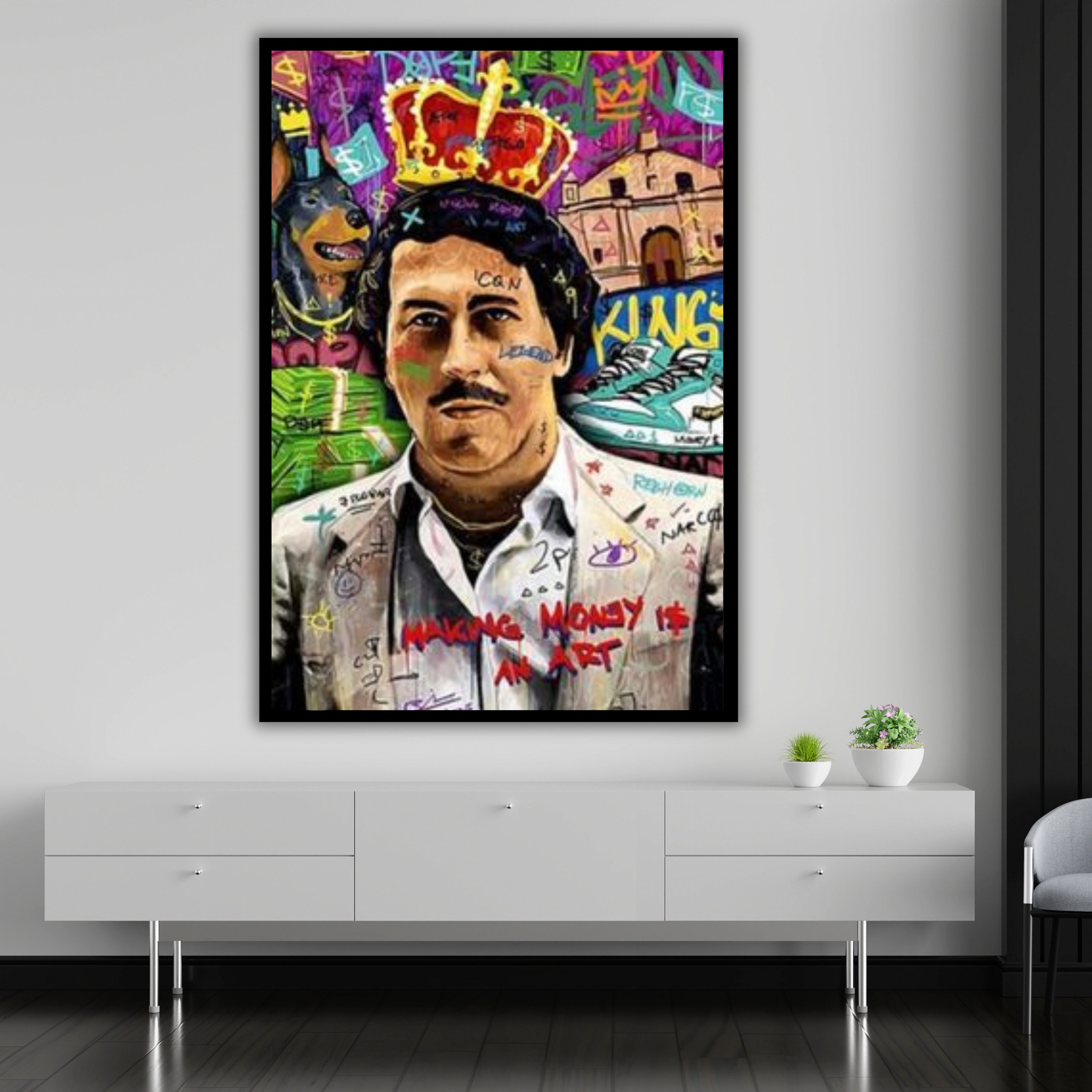 Pablo Escobar Banksy Style Graffiti Wall Art Print, Ready to Hang ...
