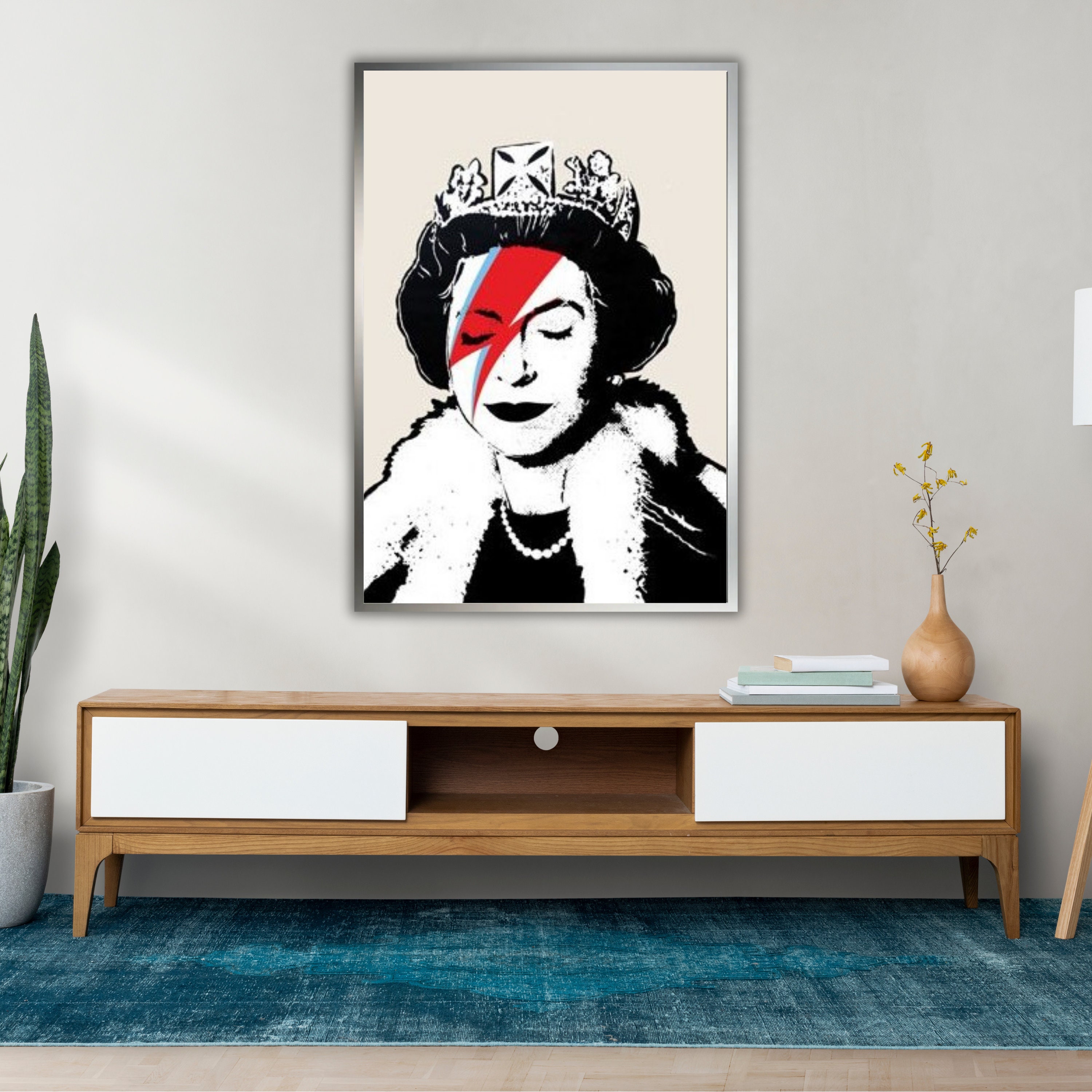 Queen Elizabeth Banksy Style Graffiti Wall Art Print, Ready to Hang ...