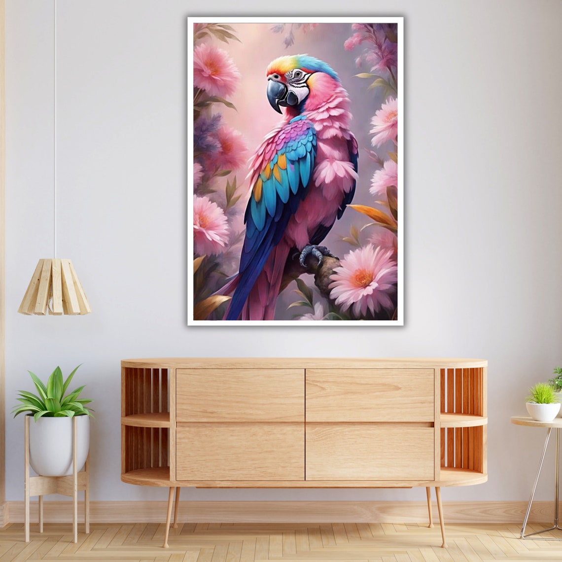 Parrot Wall Art With Flowers Canvas Print, Ready to Hang Tropical Bird ...